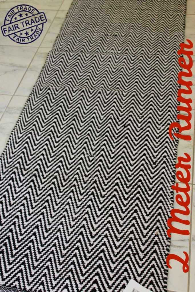 2 Meter Long Chevron Zig Zag Floor Runner, black & white woven cotton ...